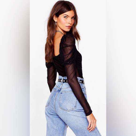 Nasty Gal | Tops | Nasty Gal Body Language Puff Sleeve Highleg Bodysuit ...